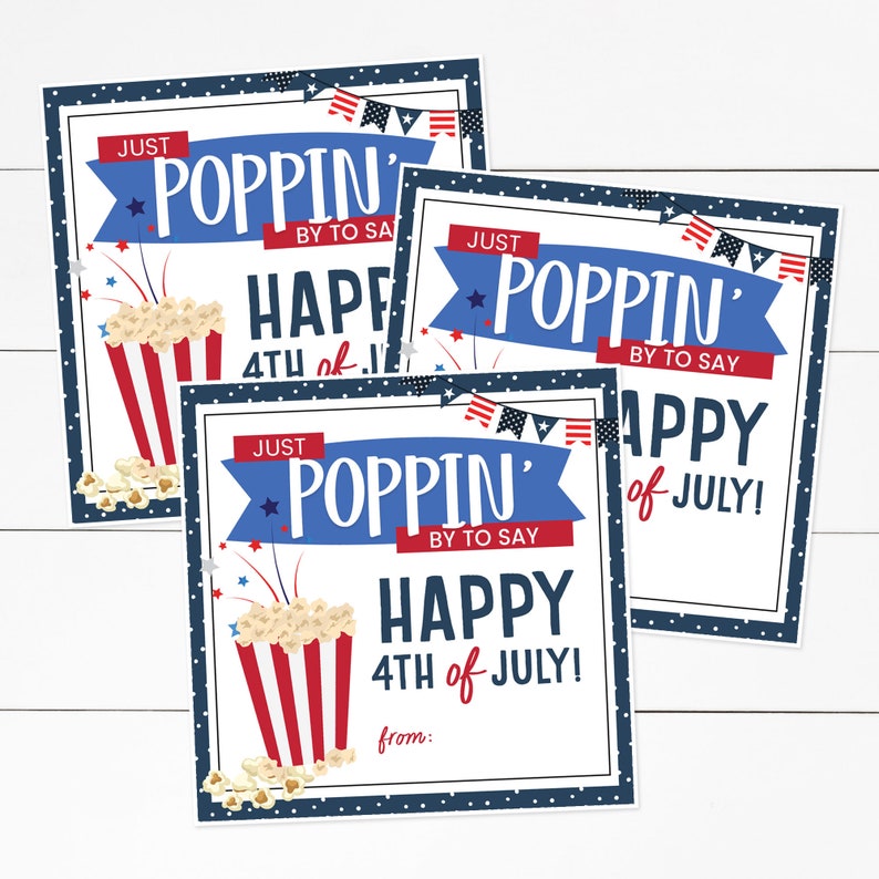 4th of July Popcorn, Fourth of July Printable Tag, Independence Day ...
