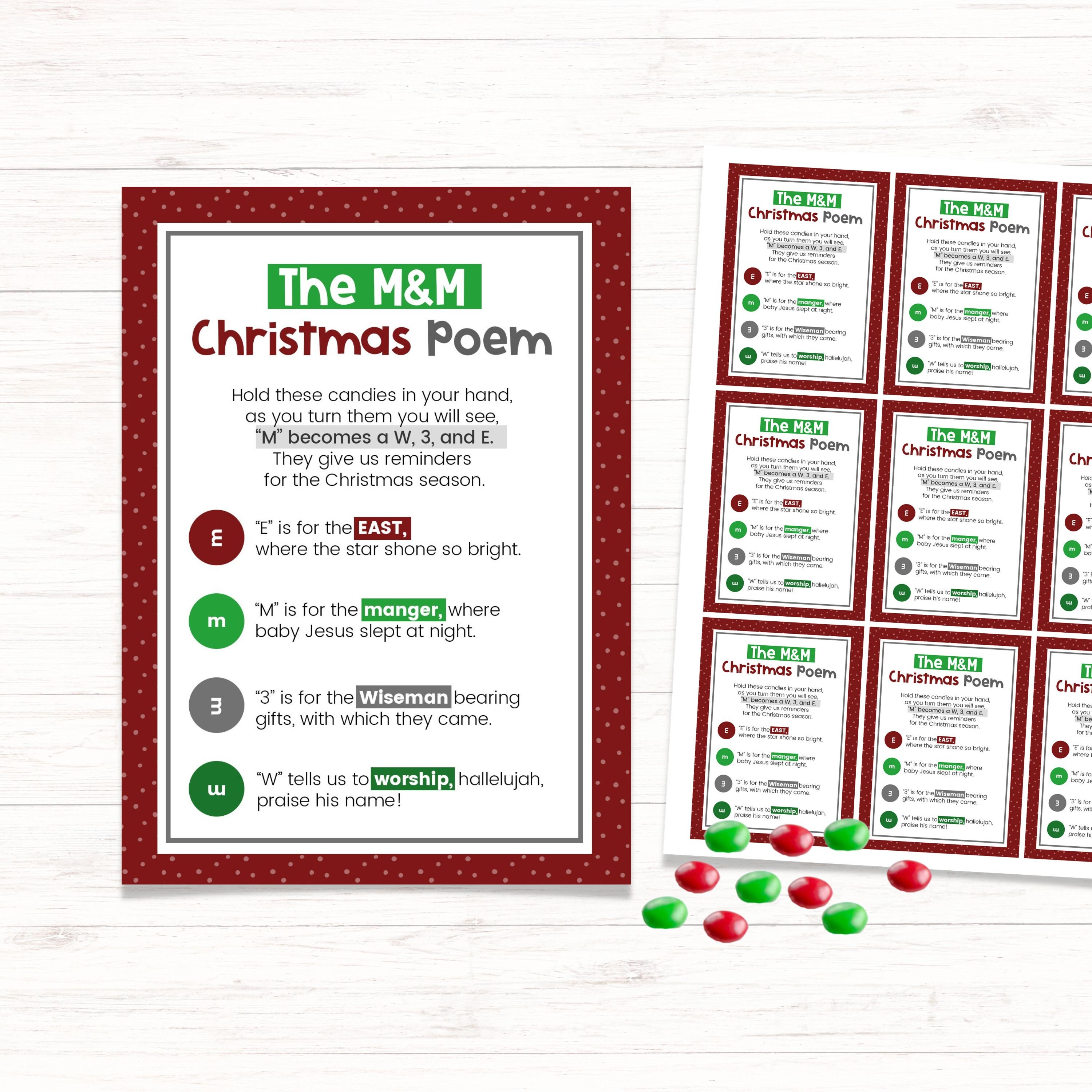 Christmas Poem Printable, LDS Christmas Printable, M&M Christmas Poem ...