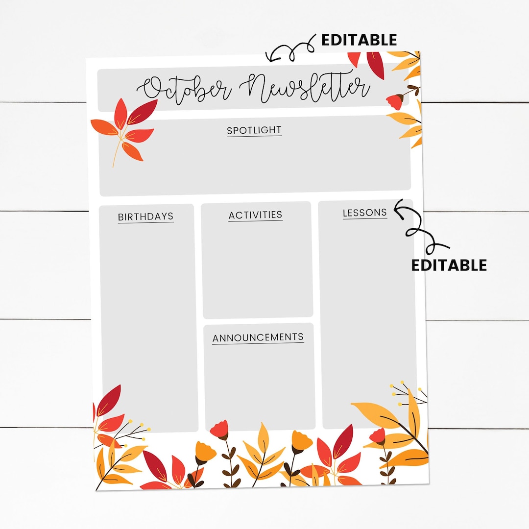 Young Women Newsletter, Fall Newsletter Template, Newsletter Template ...