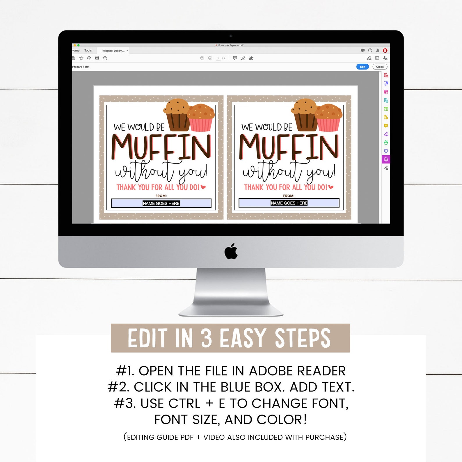 Printable Muffin Tag Muffin Thank You Teacher Appreciation | Etsy