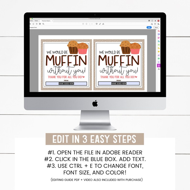 Printable Muffin Tag Muffin Thank You Teacher Appreciation | Etsy