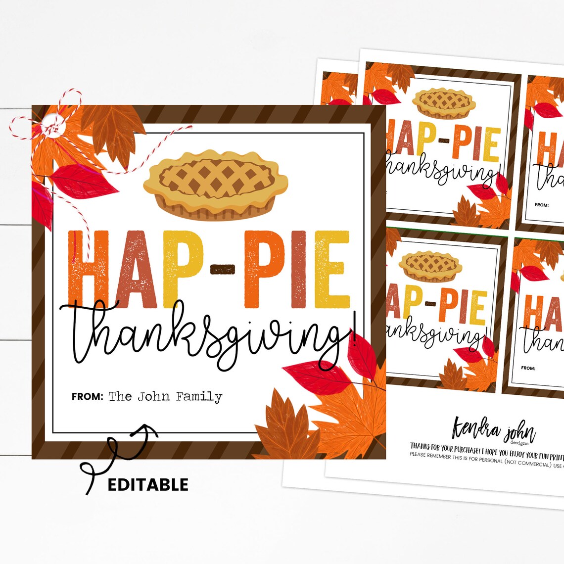 Pie Gift Tag, Thanksgiving Gift Tag Printable, Pumpkin Pie Label, Pie ...