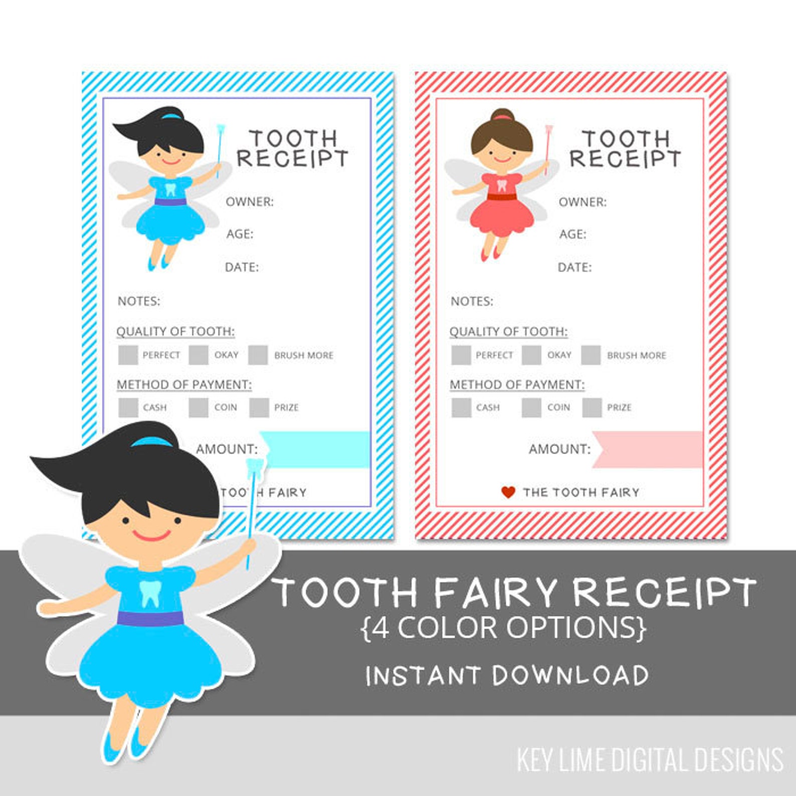 Tooth Fairy Receipt 4 Colors Printable - Etsy