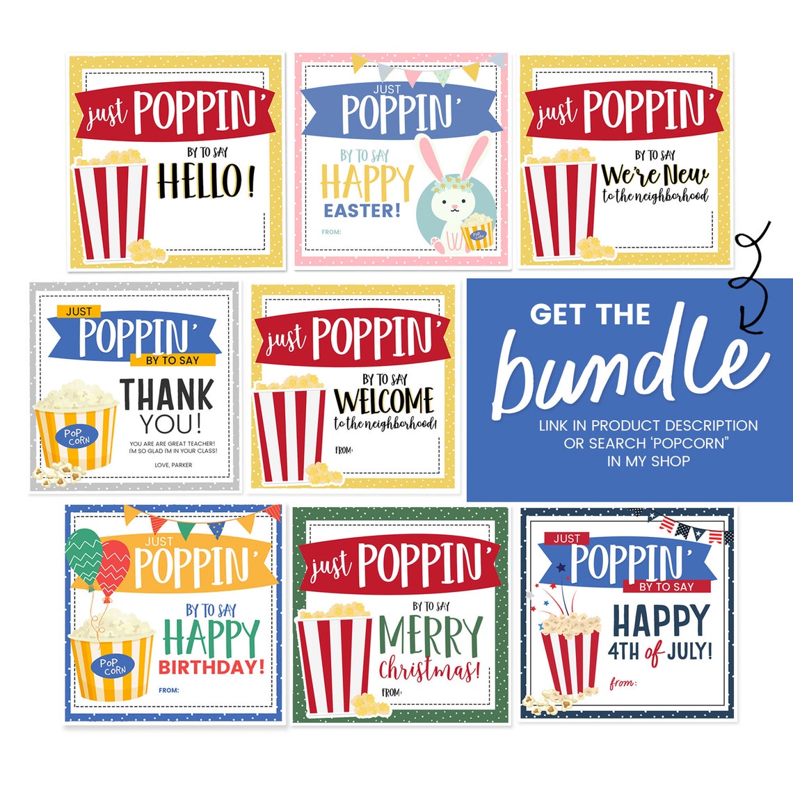 4th of July Popcorn Fourth of July Printable Tag | Etsy