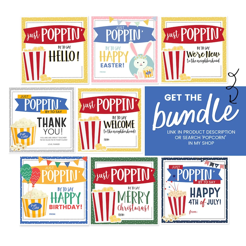 4th of July Popcorn Fourth of July Printable Tag - Etsy