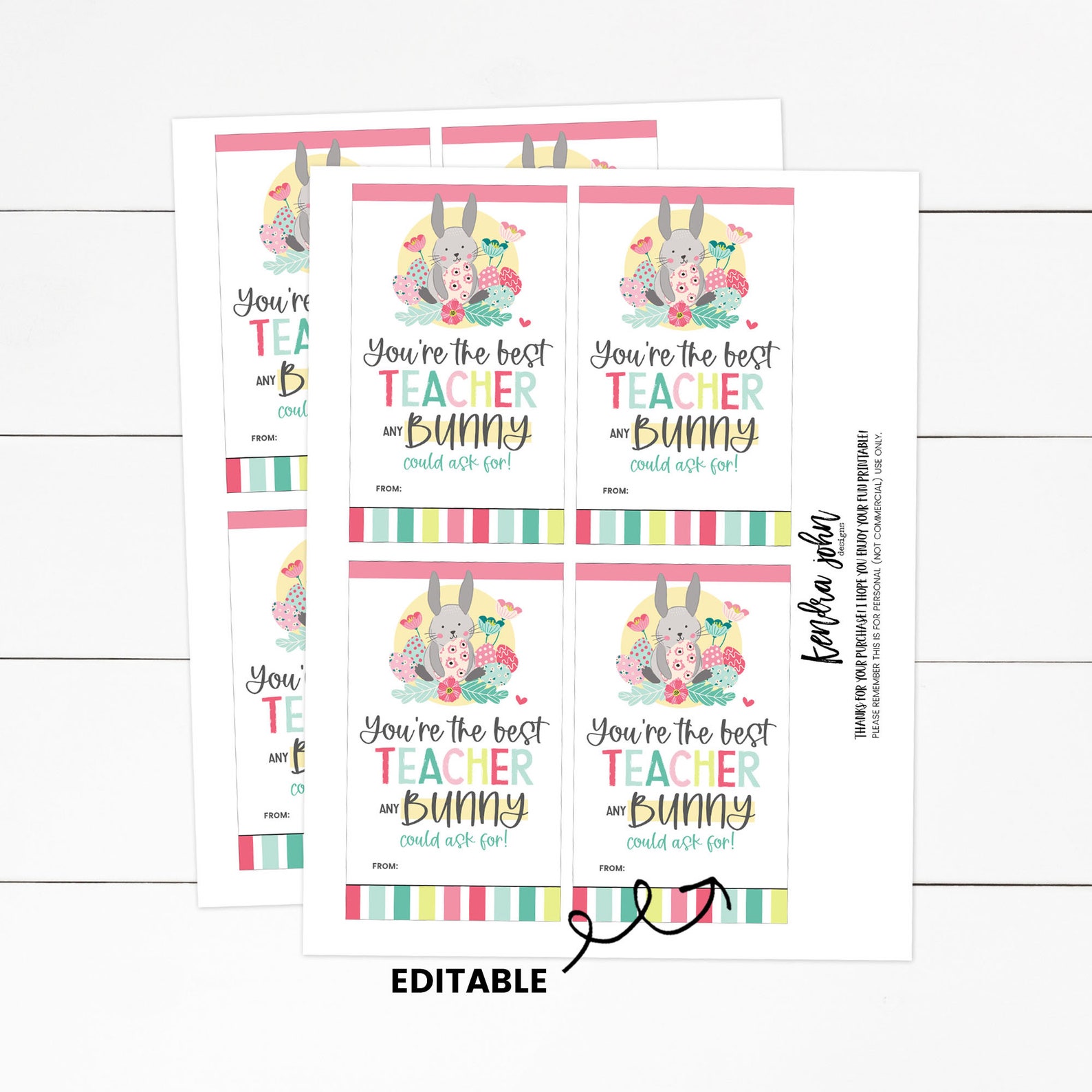 Easter Teacher Appreciation, Easter Teacher Printable, Bunny Printable ...
