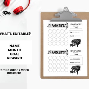 Piano Practice Chart, Printable Practice Log, Piano Practice Tracker ...