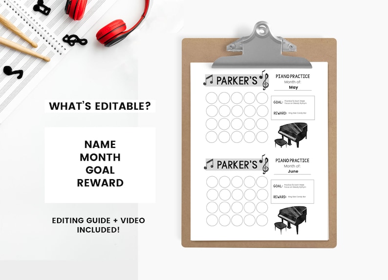 Piano Practice Chart Printable Practice Log Piano Practice - Etsy