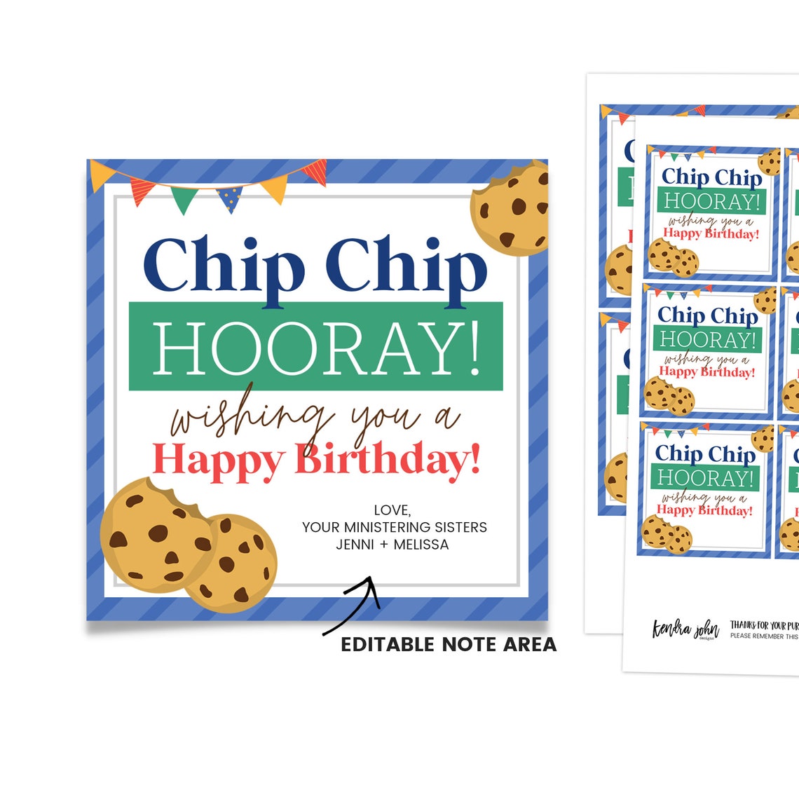 Chip Chip Hooray Chocolate Chip Cookie Tag Cookie Birthday - Etsy