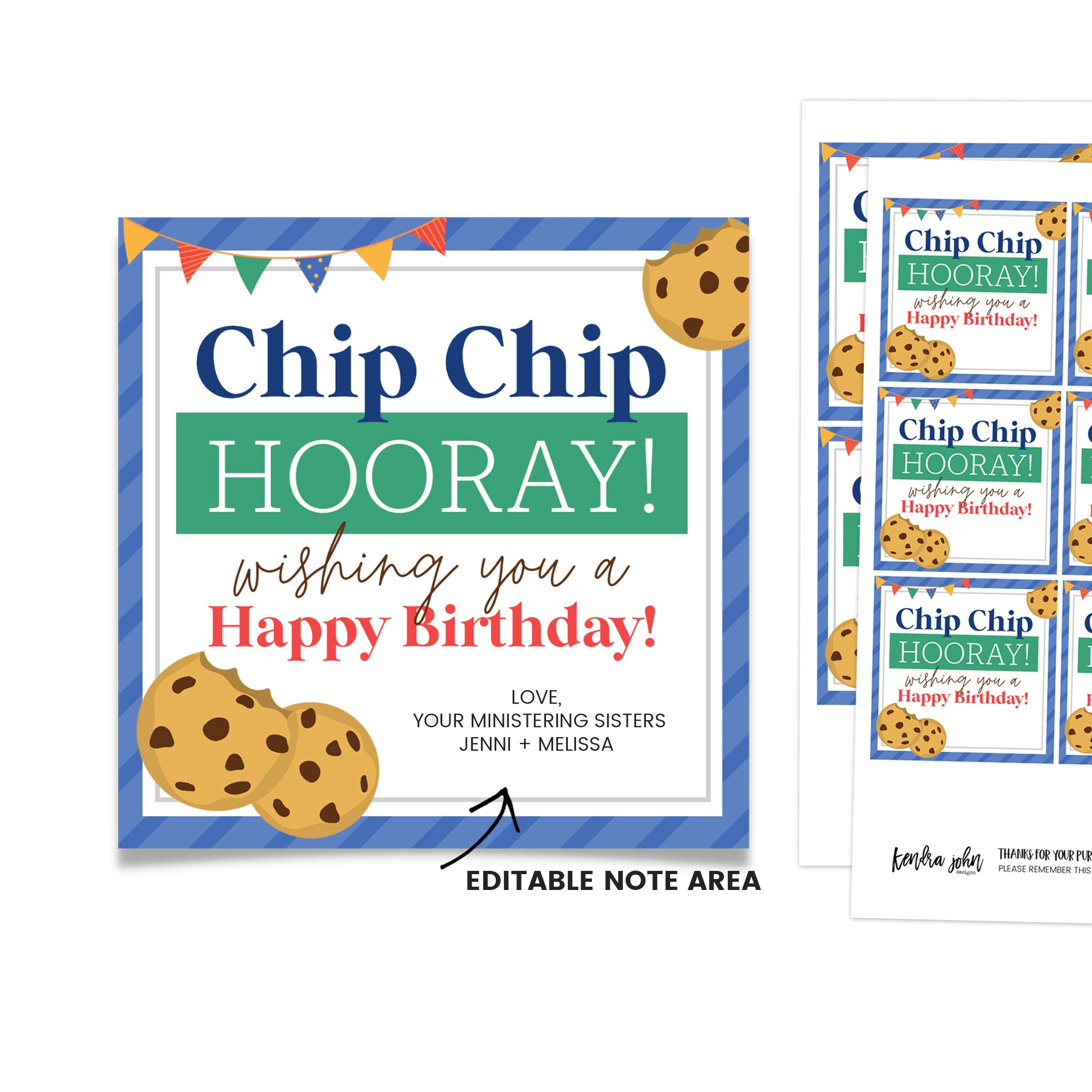 Chip Chip Hooray, Chocolate Chip Cookie Tag, Cookie Birthday Tag ...