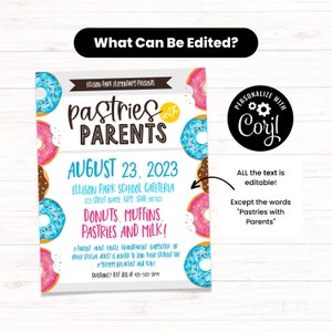 Pastries With Parents Flyer, Donuts With Dads, School PTA Event, School ...