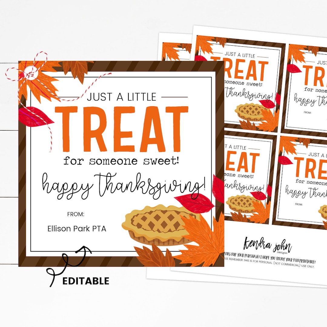 Pie Gift Tag, Thanksgiving Appreciation Gift, Thanksgiving Treat Tag ...