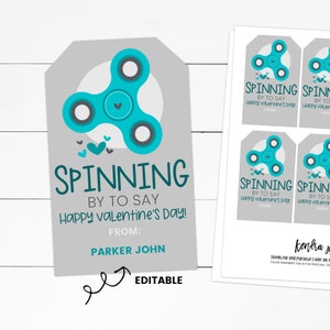 Fidget Spinner Valentines, Valentines Fidget Tag, Valentine's Day Favor ...