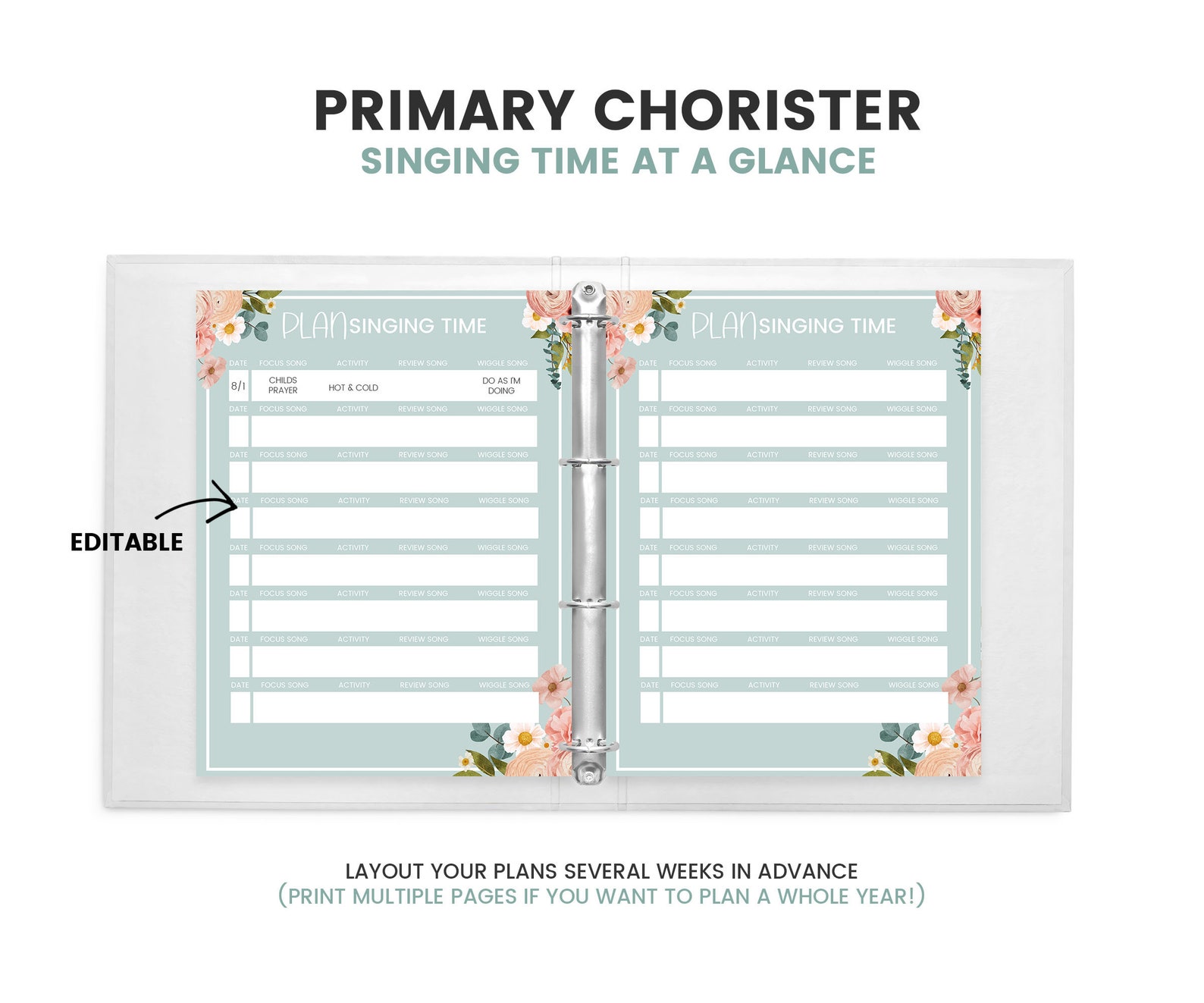Primary Chorister Planner Singing Time Binder Music Leader - Etsy