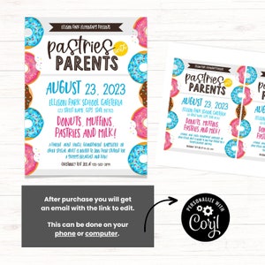 Pastries With Parents Flyer, Donuts With Dads, School PTA Event, School ...