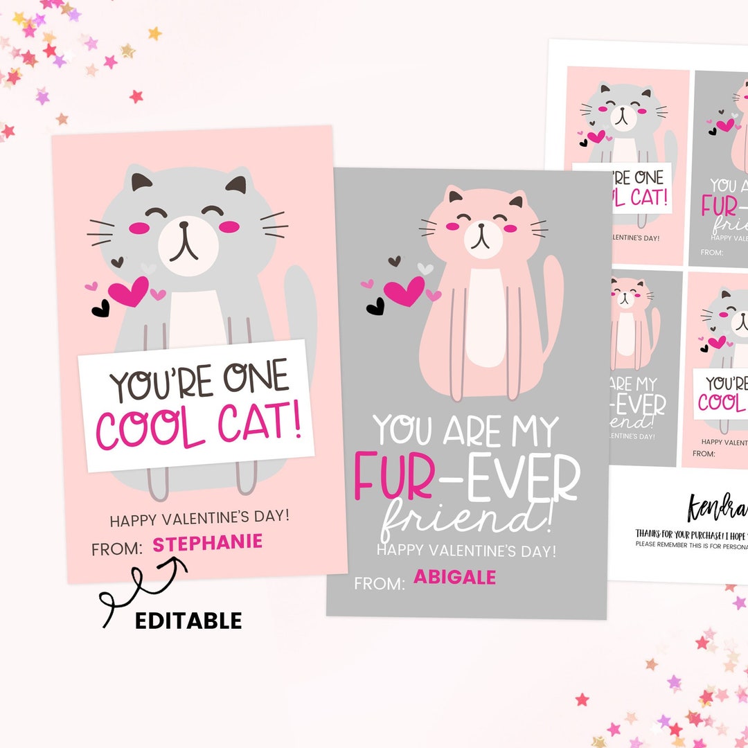 Cat Valentine Card, Kitten Valentine, Kids Classroom Valentines, Cool ...