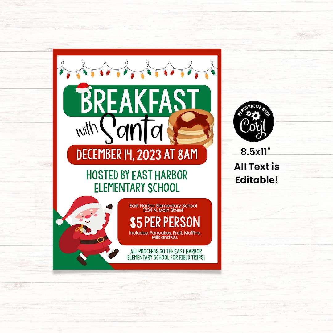 Breakfast With Santa Flyer, Pancakes With Santa, Christmas Fundraiser ...