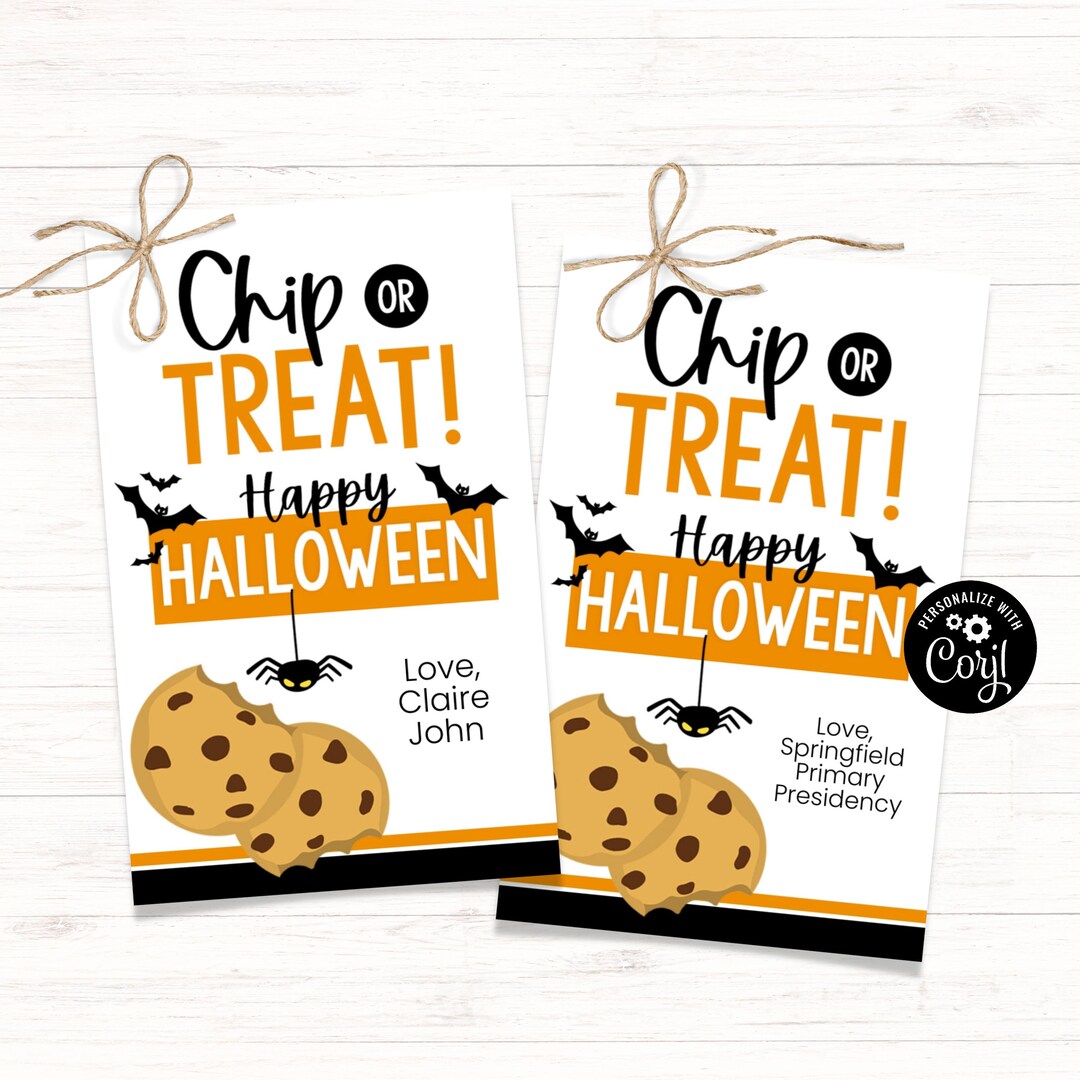 Chip or Treat Cookie Tag, Halloween Cookie Tag, Printable Halloween ...