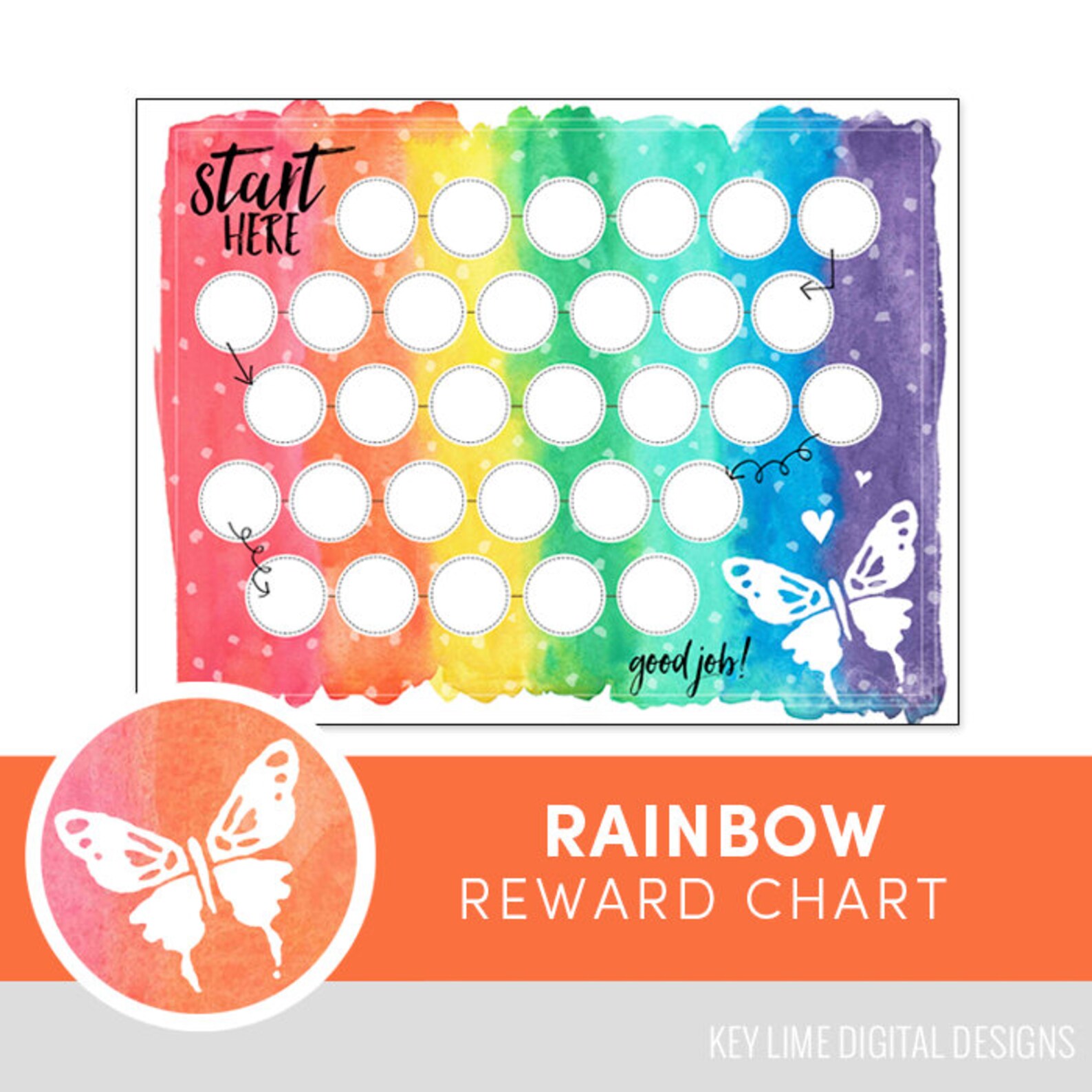 Reward Chart Printable - Rainbow - Butterfly - Kids Chore Chart ...