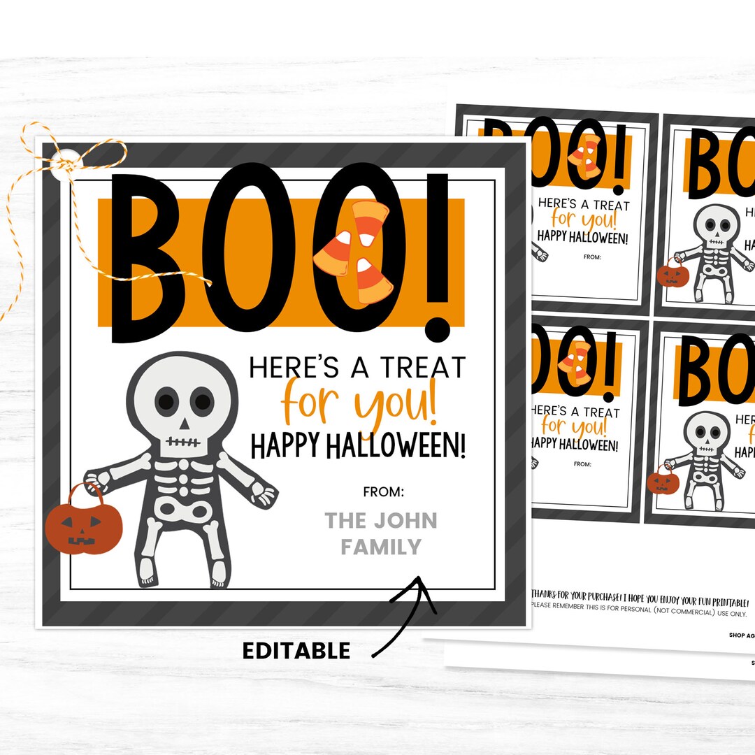 Halloween Printable Gift Tag, Halloween Party Favor Tag, Boo Thank for ...