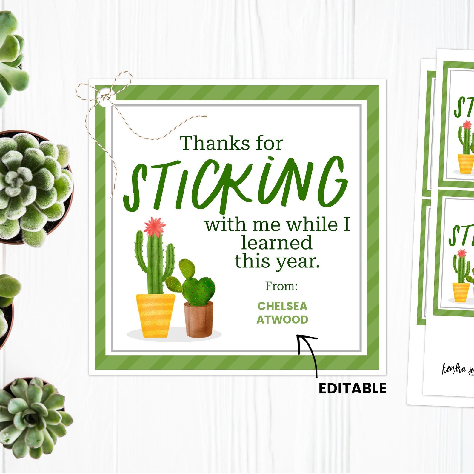 Cactus Teacher Tag Teacher Appreciation Printable Tag | Etsy