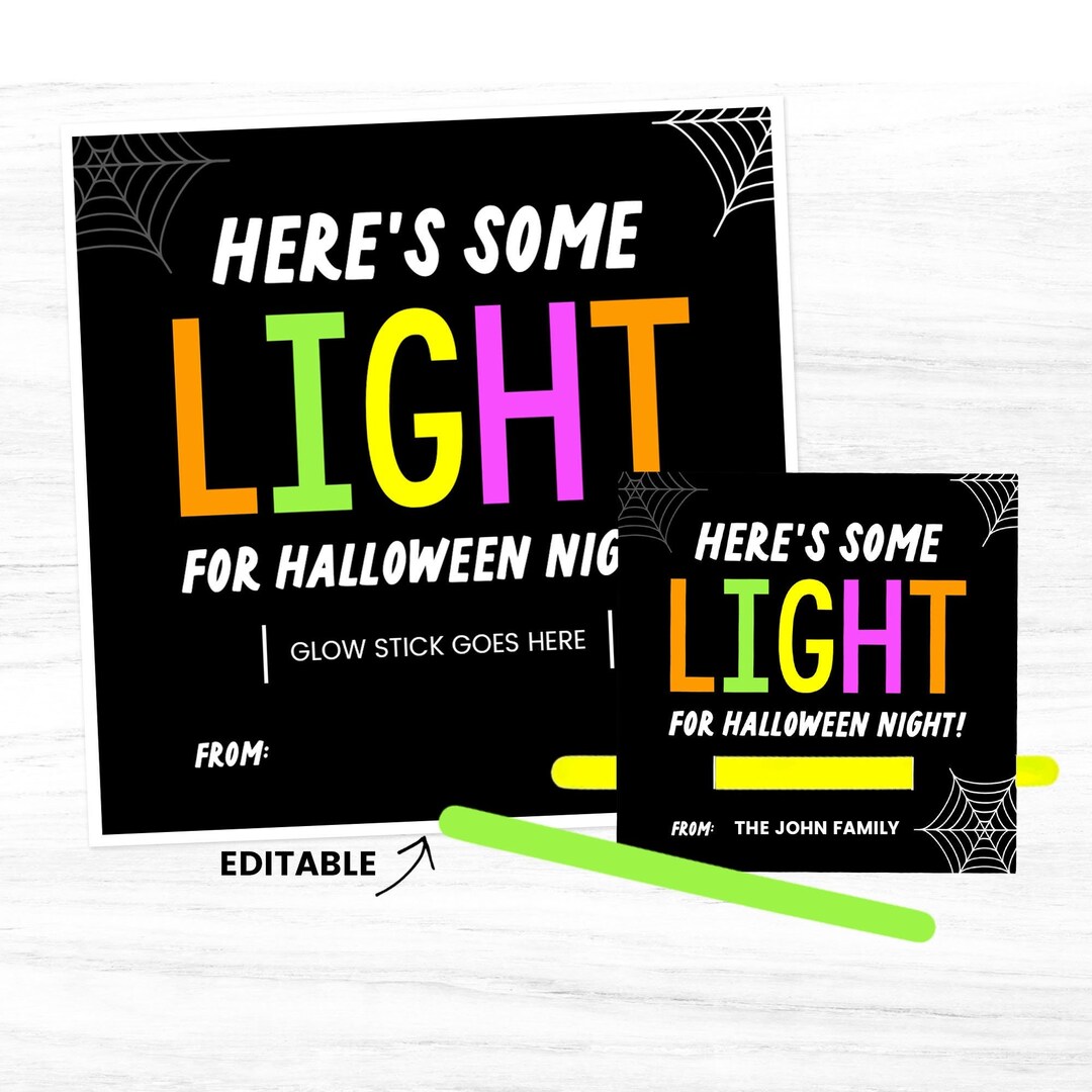 Halloween Glow Stick Tag, Class Halloween Gift, Non Candy Halloween Tag ...