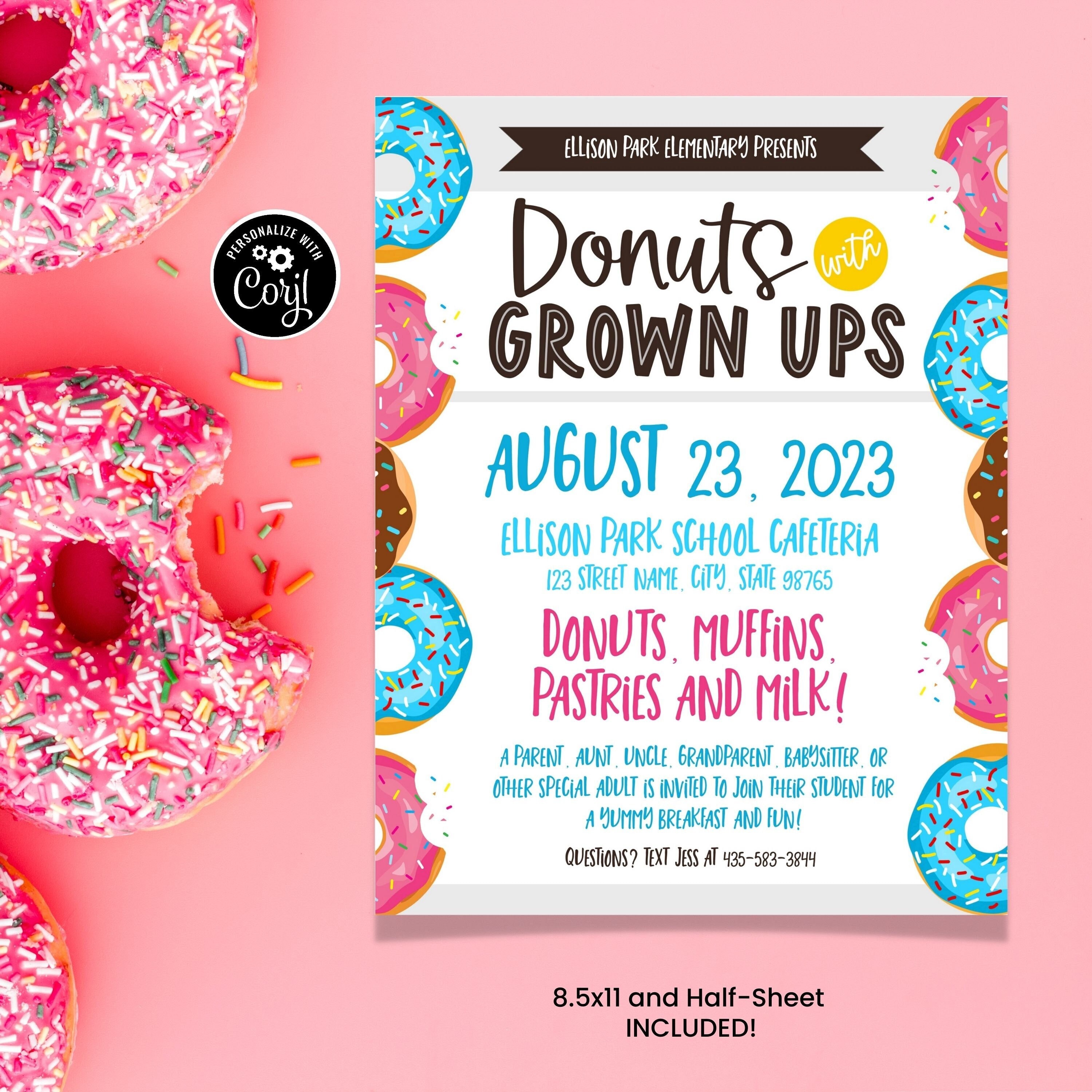 Donuts With Grown Ups, Pastries With Parents Flyer, Donuts With Dads ...