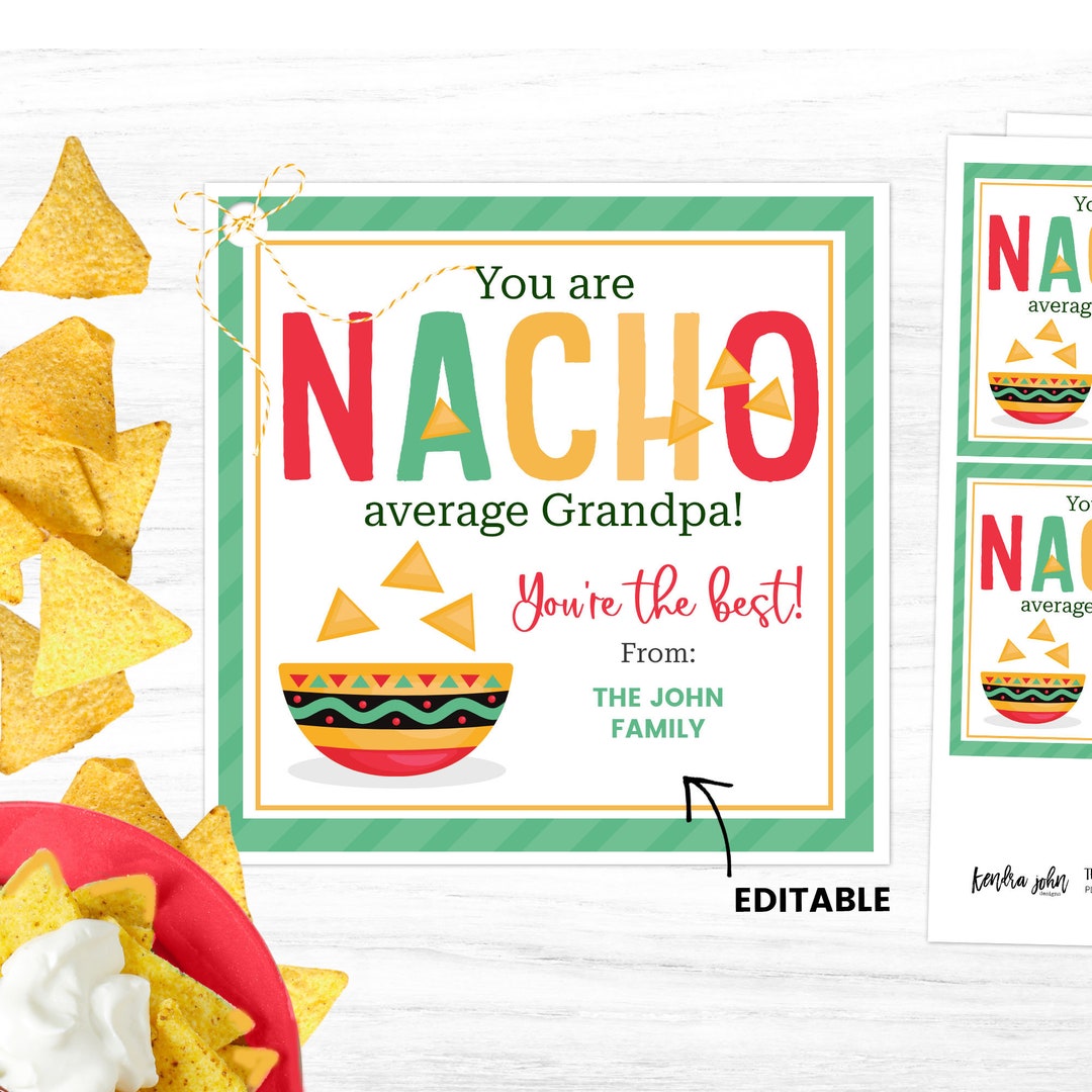 Nacho Average Grandpa, Gift Tag for Grandpa, Printable Fathers Day Gift ...