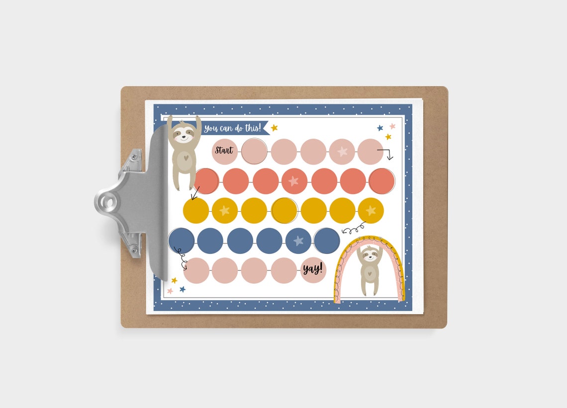 Sloth Chart, Kids Reward Chart, Kid Chore Chart, Toddler Reward Chart ...
