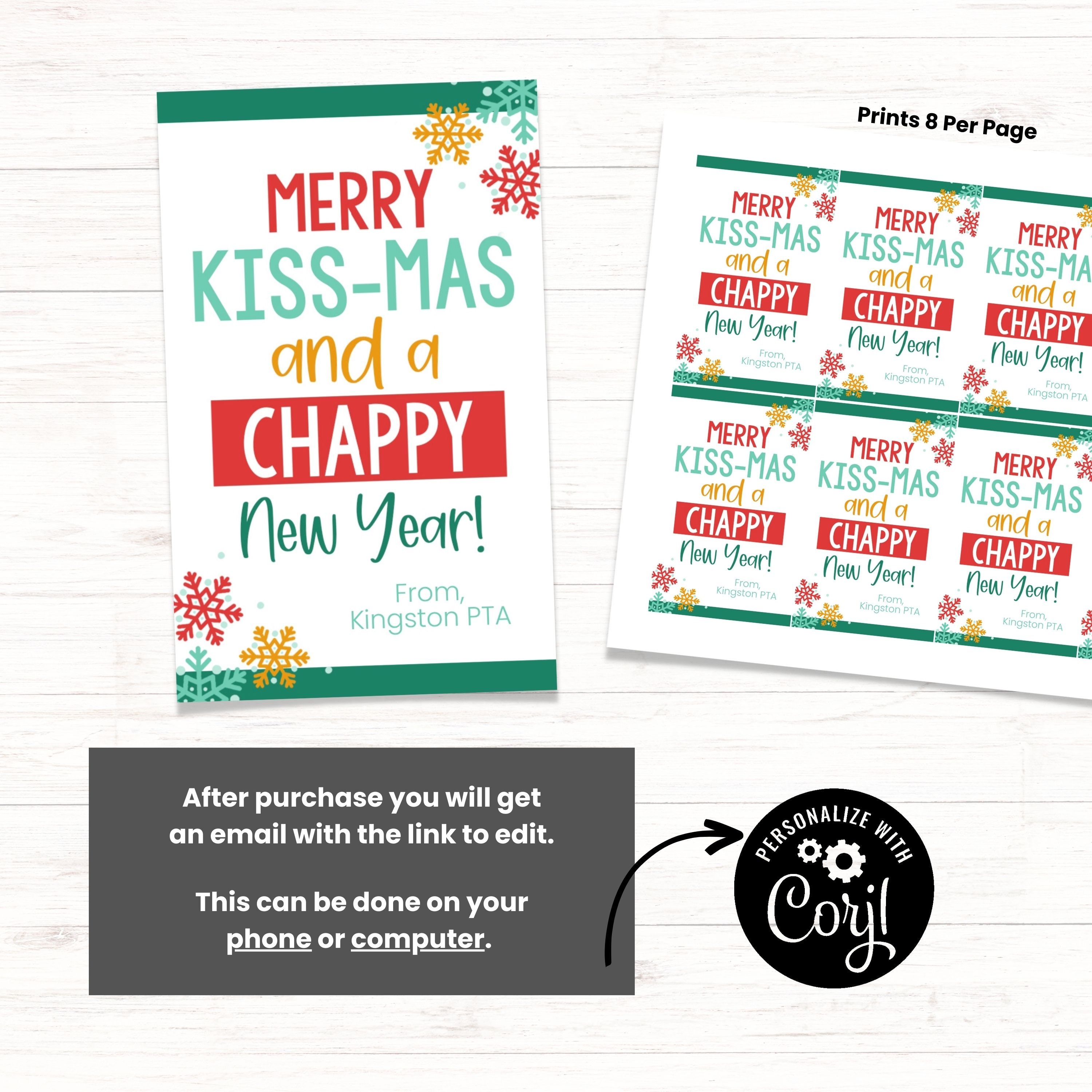Chapstick Christmas Gift Tag, Merry Kissmas and Chappy New Year, Lip ...
