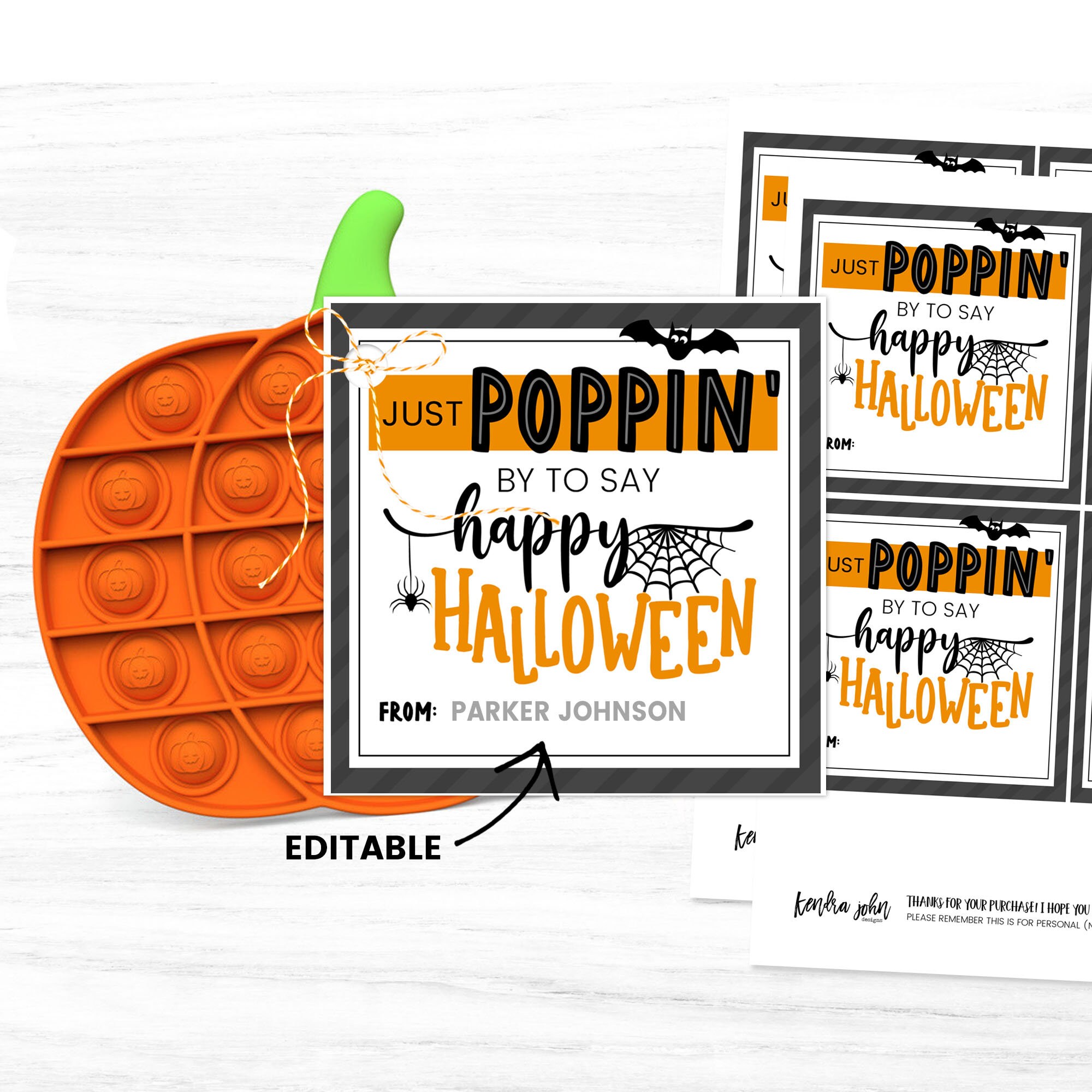 Pop It Halloween Tag, Class Halloween Gift, Just Poppin By, Non Candy ...