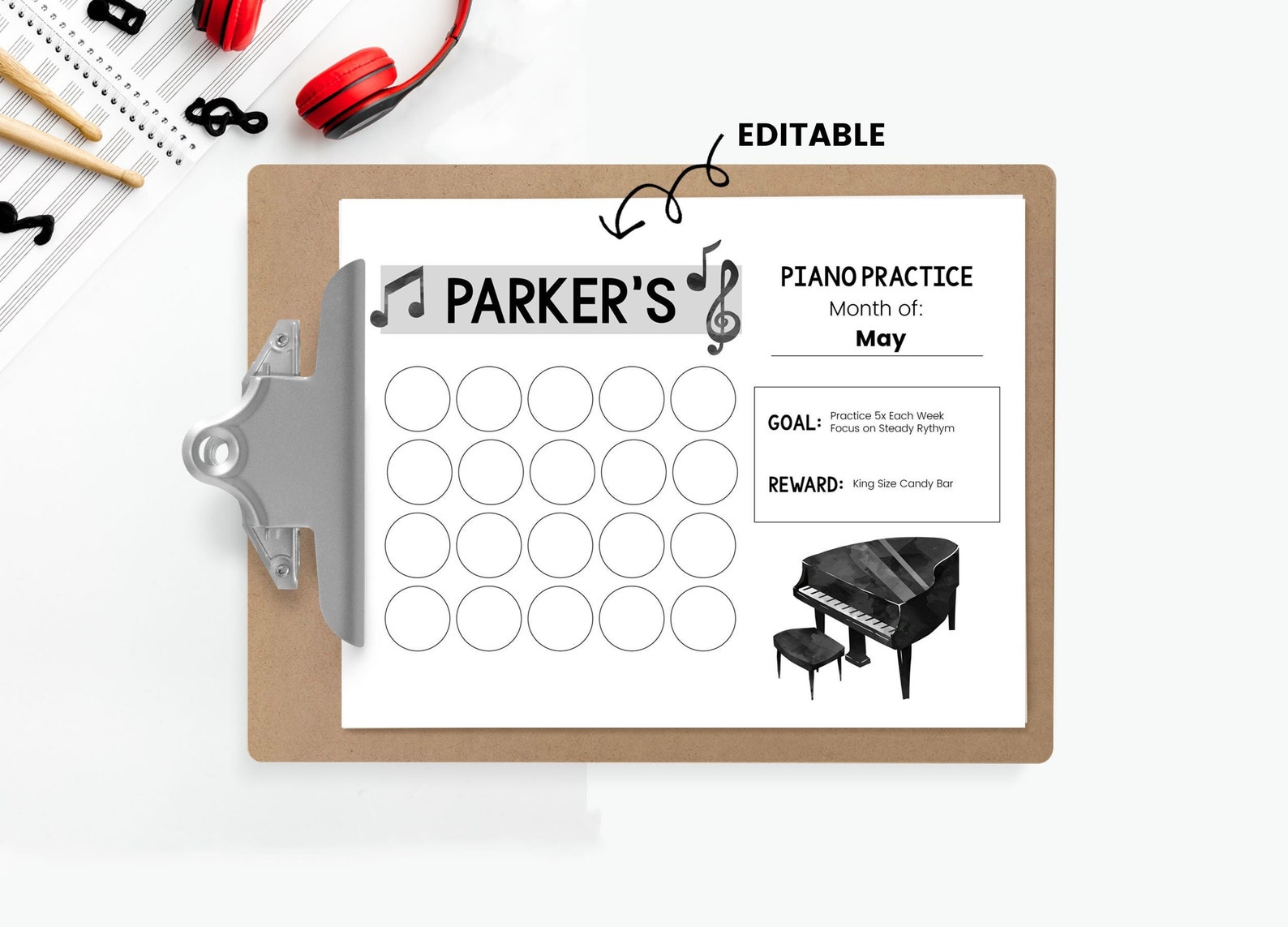 Piano Practice Chart, Printable Practice Log, Piano Practice Tracker ...