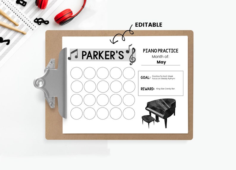 Piano Practice Chart Printable Practice Log Piano Practice - Etsy