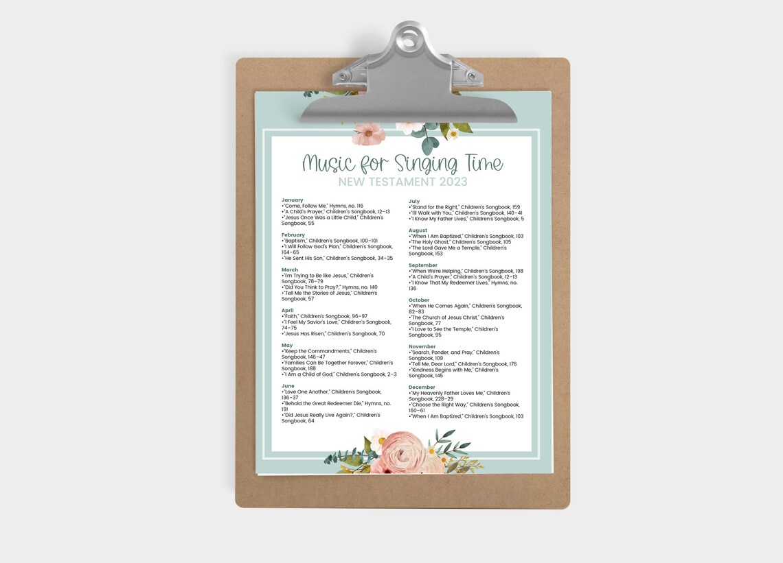 Singing Time 2023primary Music Schedule Primary Chorister - Etsy