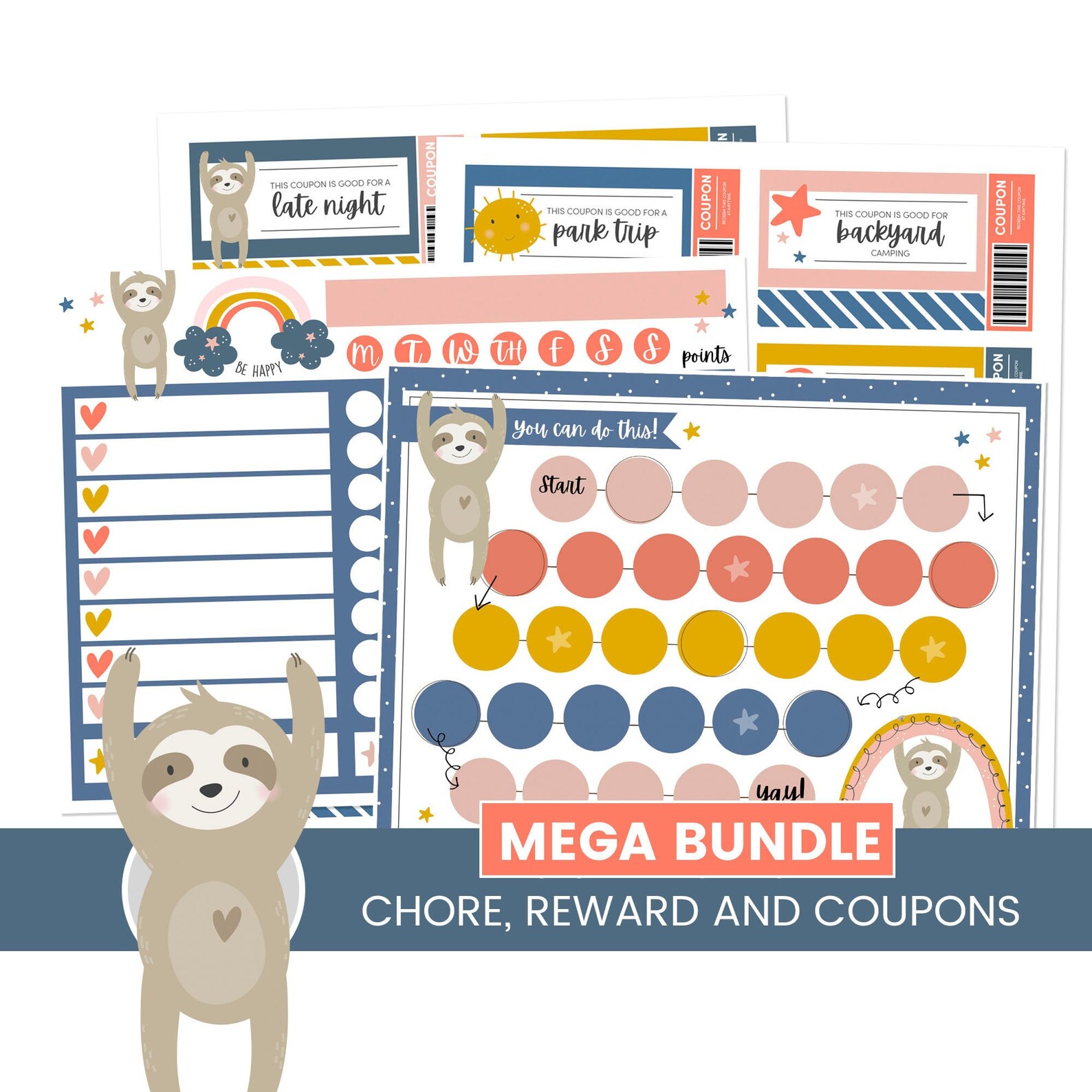 Sloth Chart Kids Reward Chart Kid Coupon Kids Chore Chart - Etsy