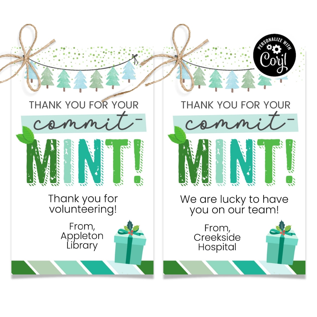 Mint Thank You Tag, Christmas Mint Gift Tag, Christmas Staff Thank You ...