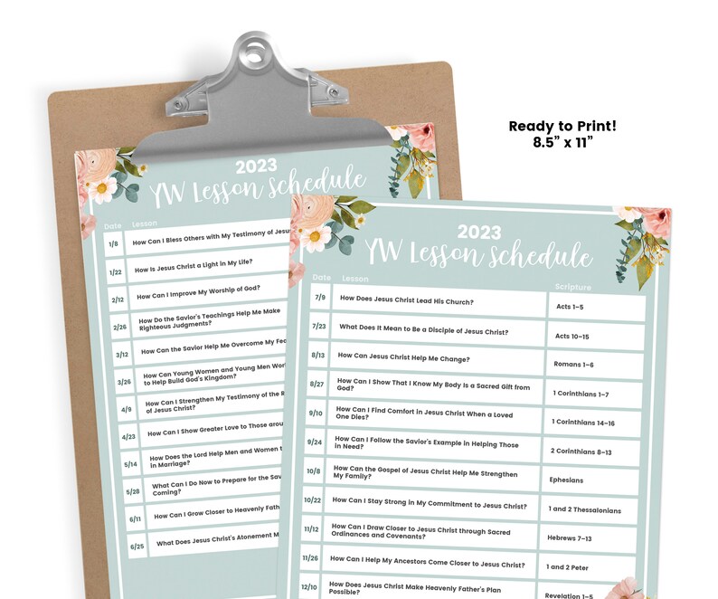 YW Lesson Schedule 2023 Young Women Teaching Schedule Come - Etsy