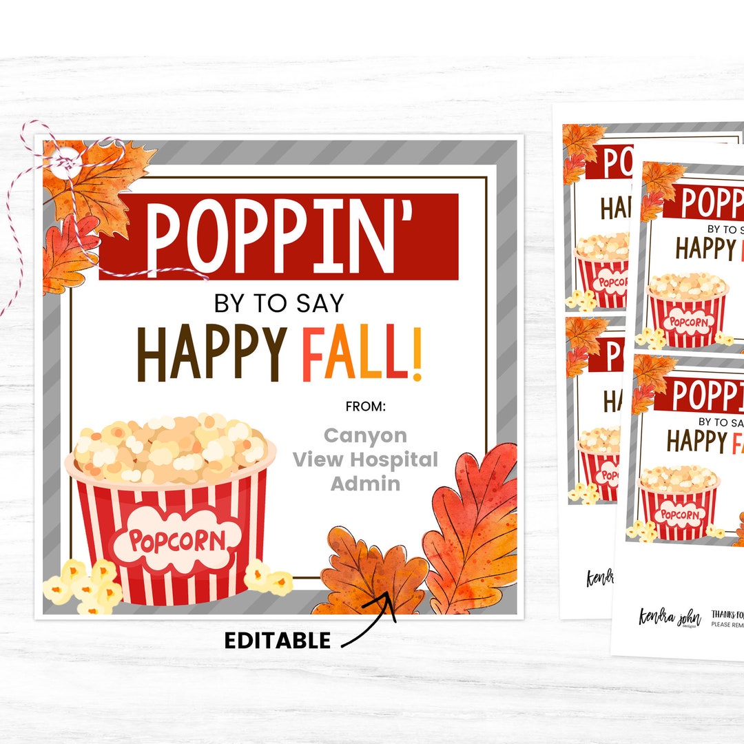 Fall Popcorn Gift Tag, Caramel Corn Gift Tag, Thanksgiving Gift Tag ...
