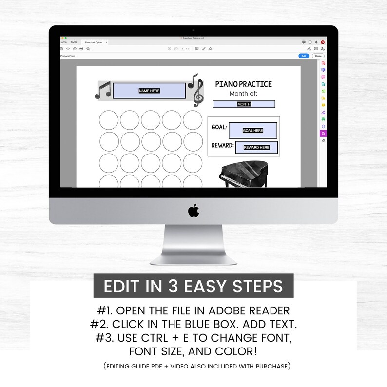 Piano Practice Chart Printable Practice Log Piano Practice - Etsy