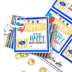 Popcorn Gift Tag, Happy Birthday Treat Tag, Just Poppin' By ...
