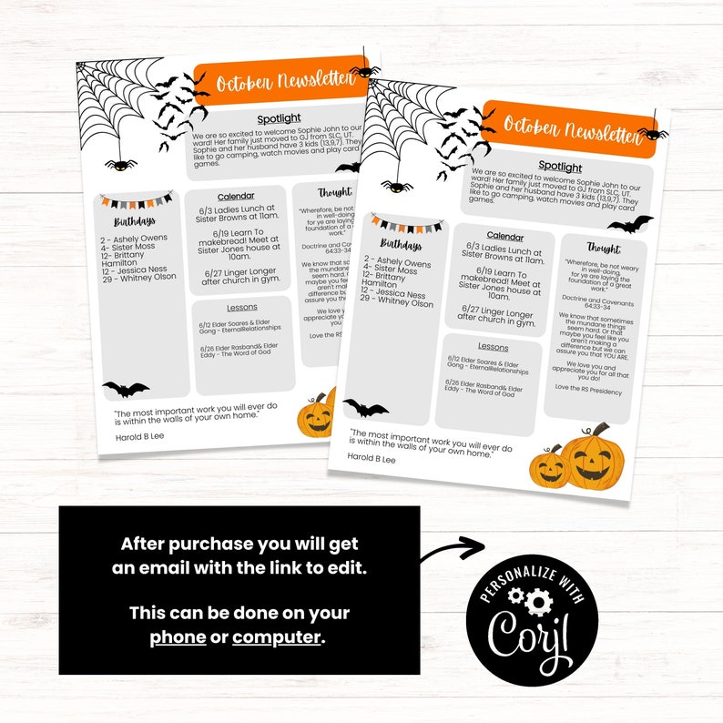 October Newsletter Template, Relief Society Newsletter Template ...