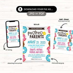 Pastries With Parents Flyer, Donuts With Dads, School PTA Event, School ...