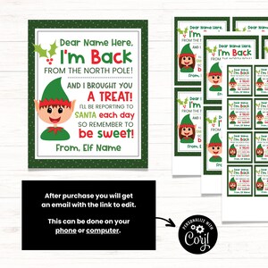 Elf I'm Back Tag, Elf Treat Tag, Elf Arrival Letter, Elf Welcome Back ...