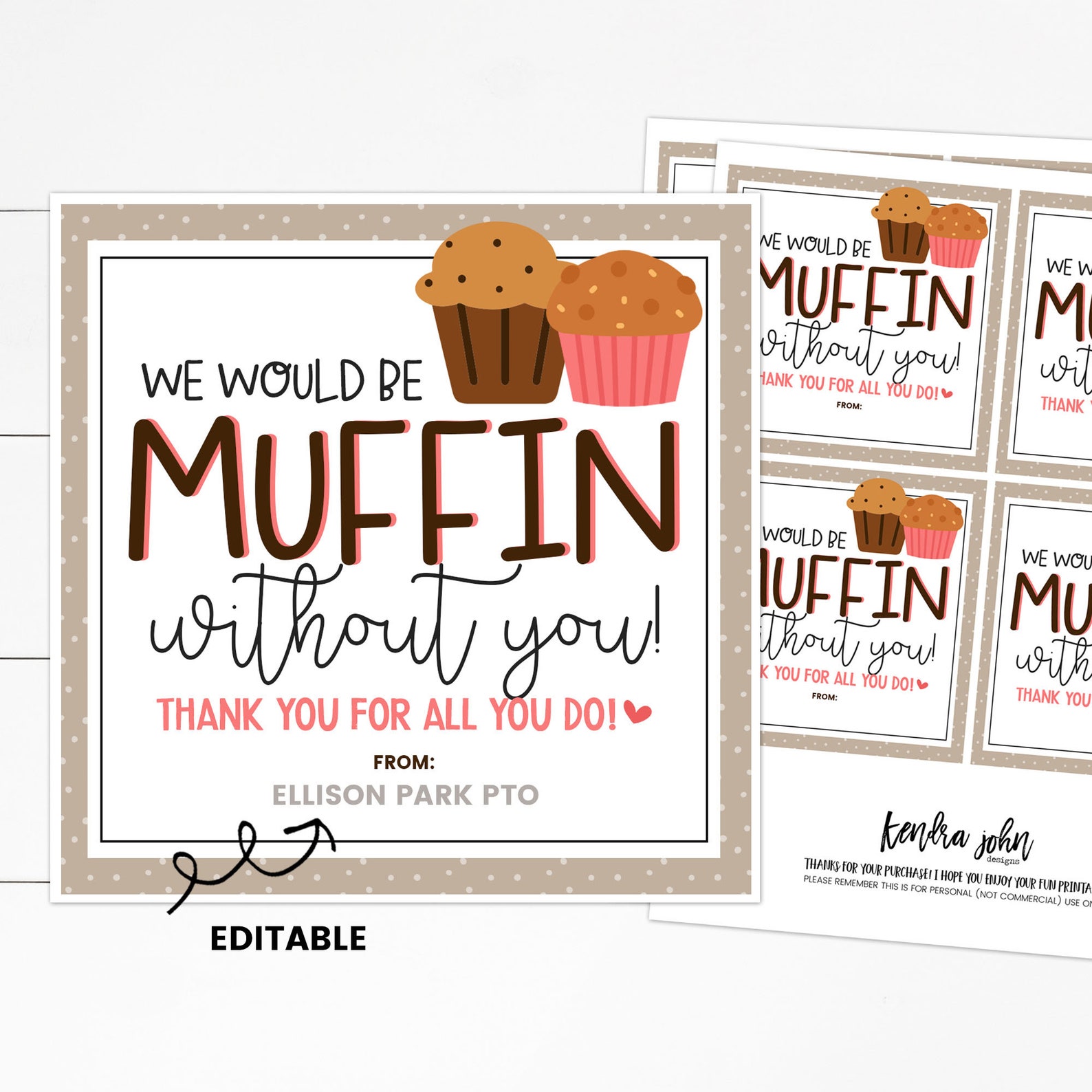 Printable Muffin Tag, Muffin Thank You, Teacher Appreciation Tags ...