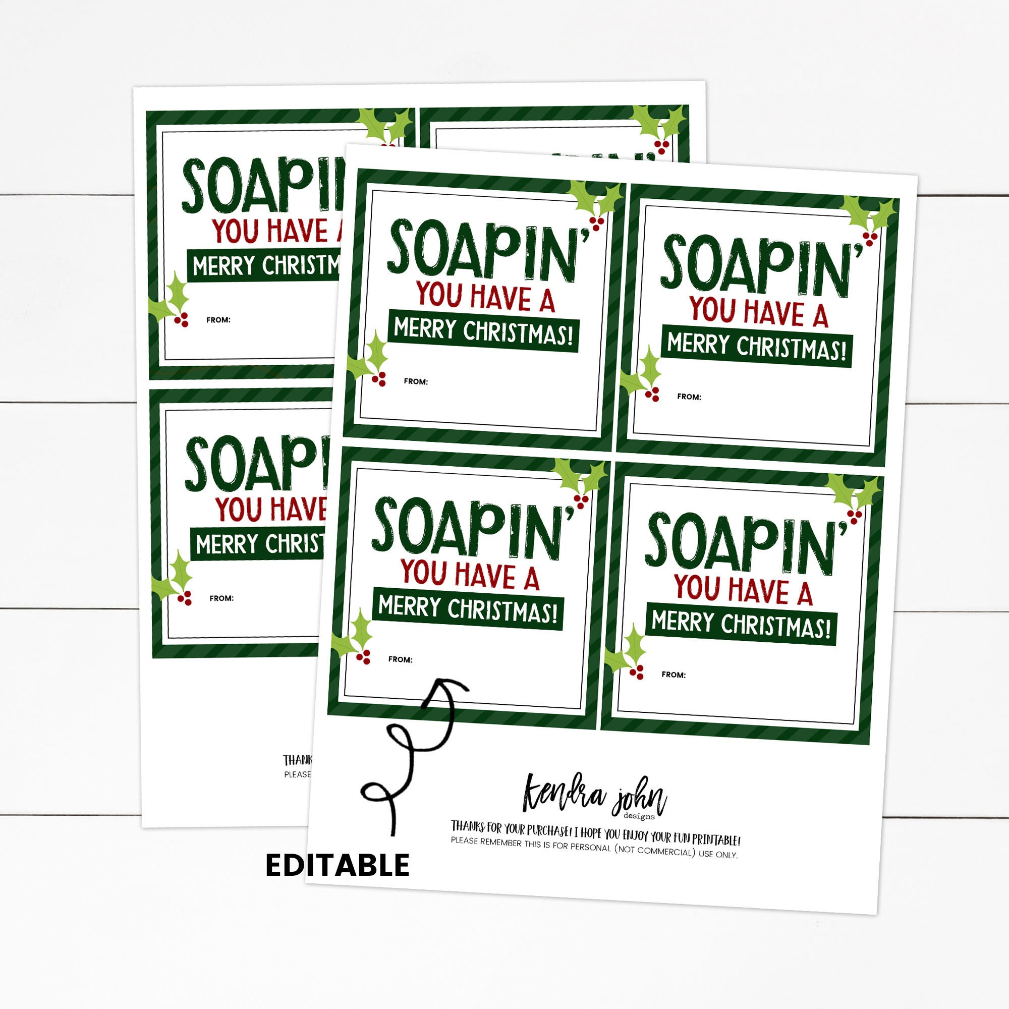 Soap Gift Tag, Soapin' You Have A Merry Christmas, Neighbor Christmas ...