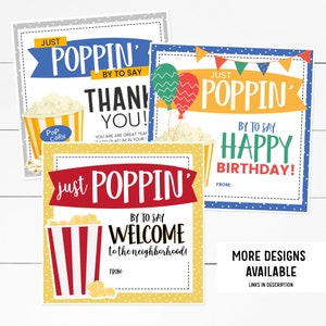 Popcorn Gift Tag, Happy Birthday Treat Tag, Just Poppin' By ...