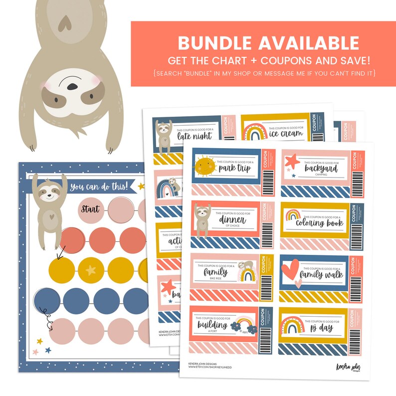 Reward Chart Printable, Kids Chore Chart, Sloth, Digital Download ...