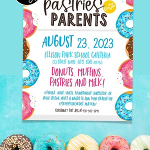 Pastries With Parents Flyer, Donuts With Dads, School PTA Event, School ...