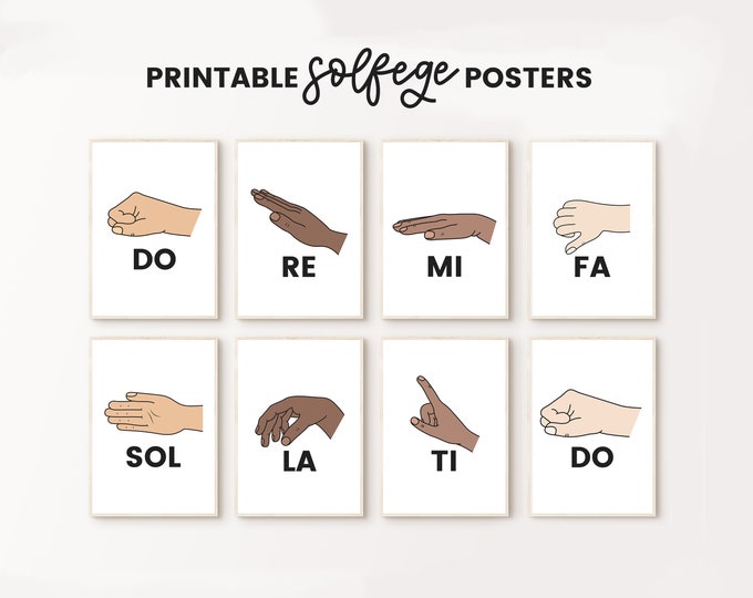 Solfege Hand Signs Poster Set of 8, Music Class Poster, Elementary ...