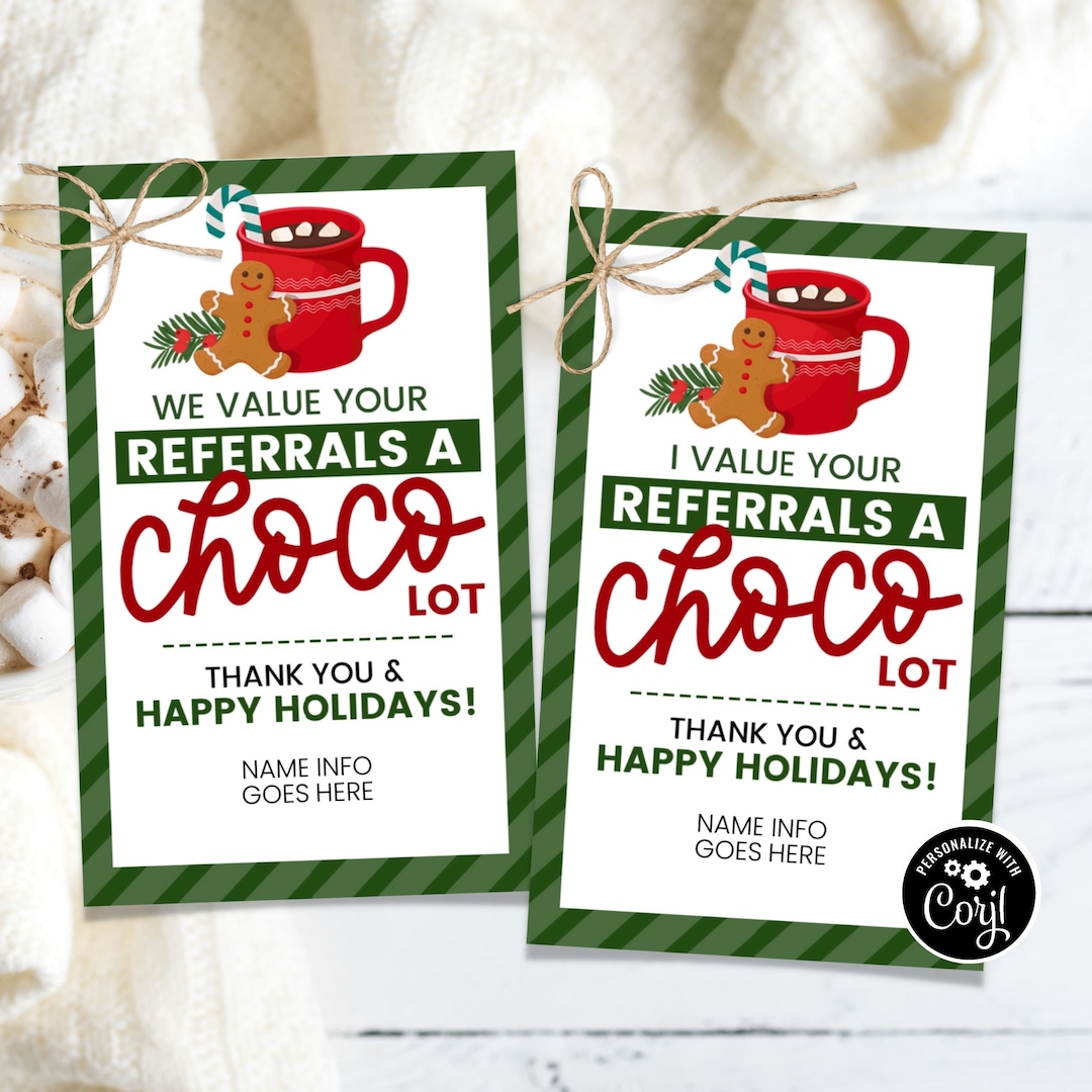 Hot Chocolate Referral Tag, Christmas Client Thank You, Realtor ...